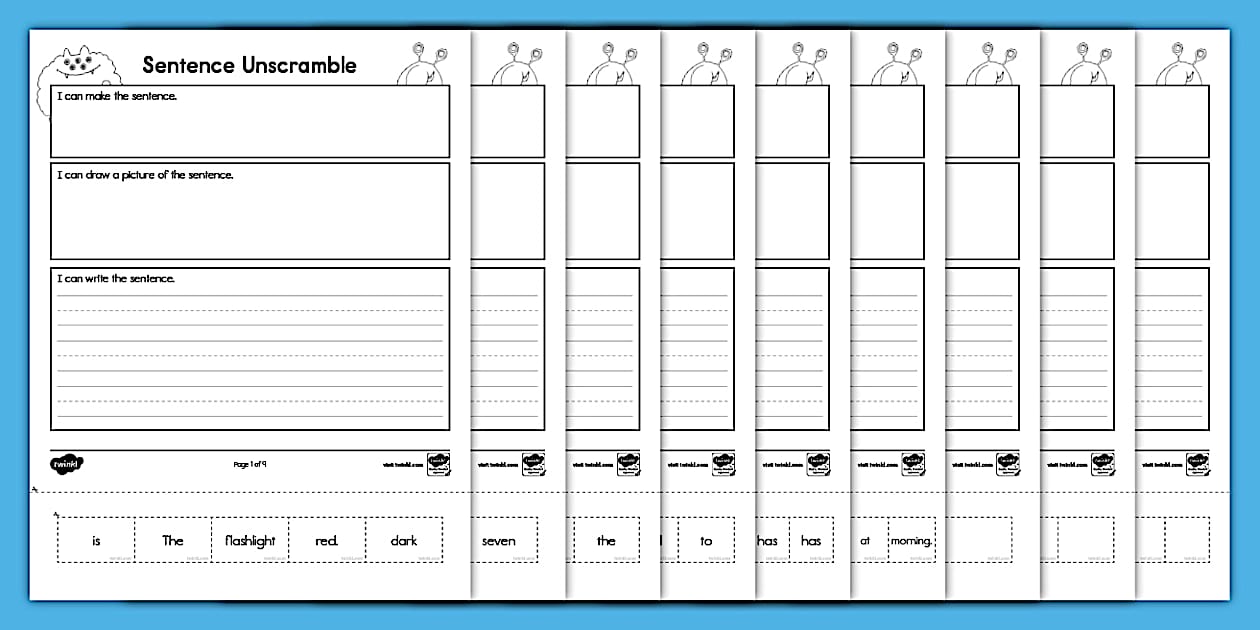 Unscramble the Sentences Grammar Worksheet for K-2nd Grade