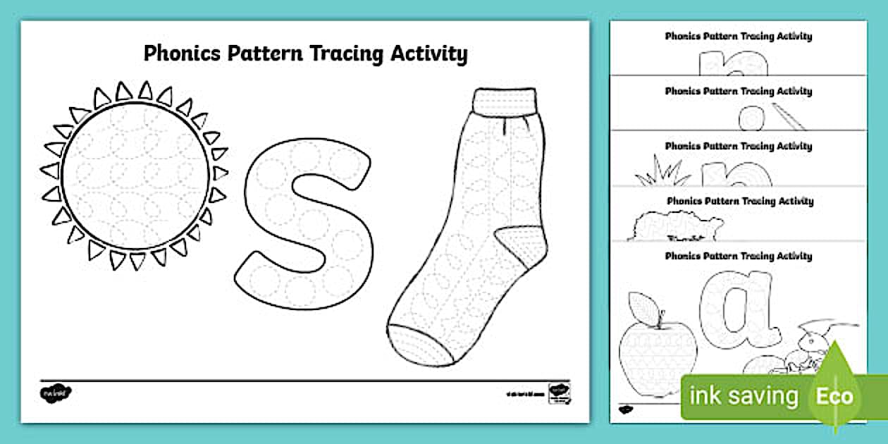 s, a, t, p, i, n Phase 2 Phonics Pattern Tracing Activity