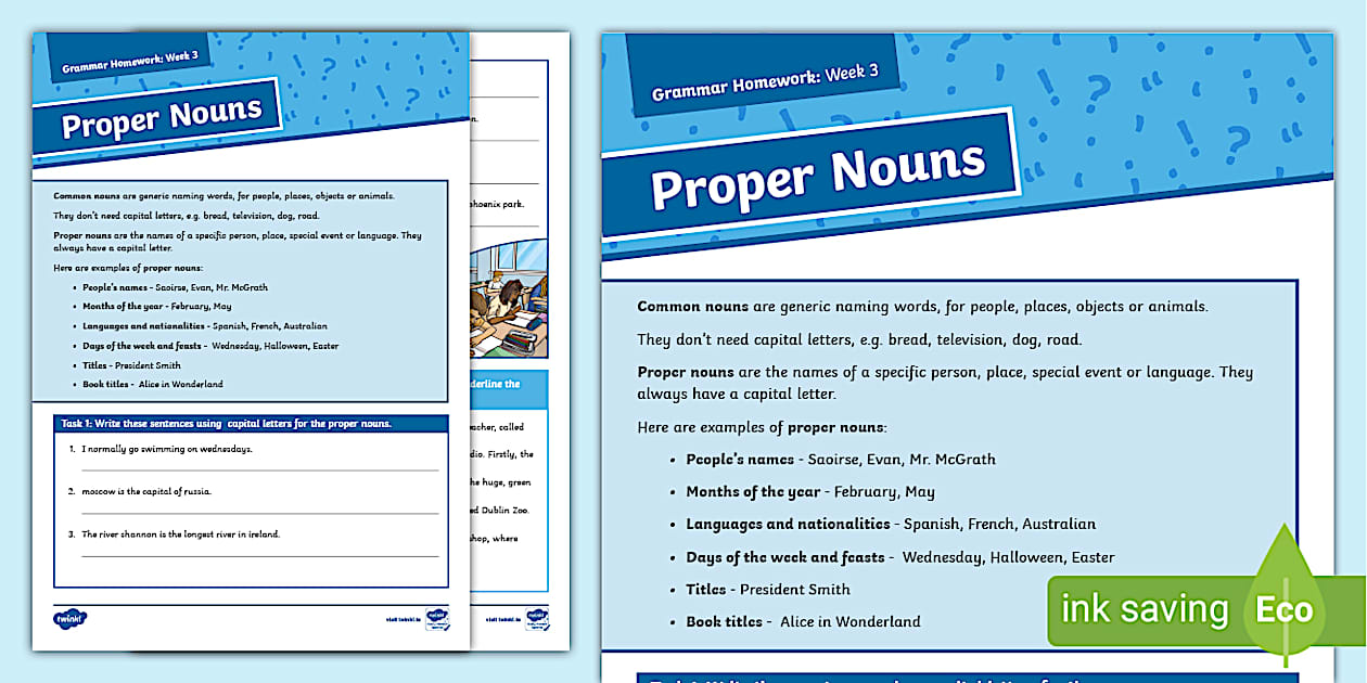 Grammar Homework Week 3 Proper Nouns 3rd/4th Class - Twinkl