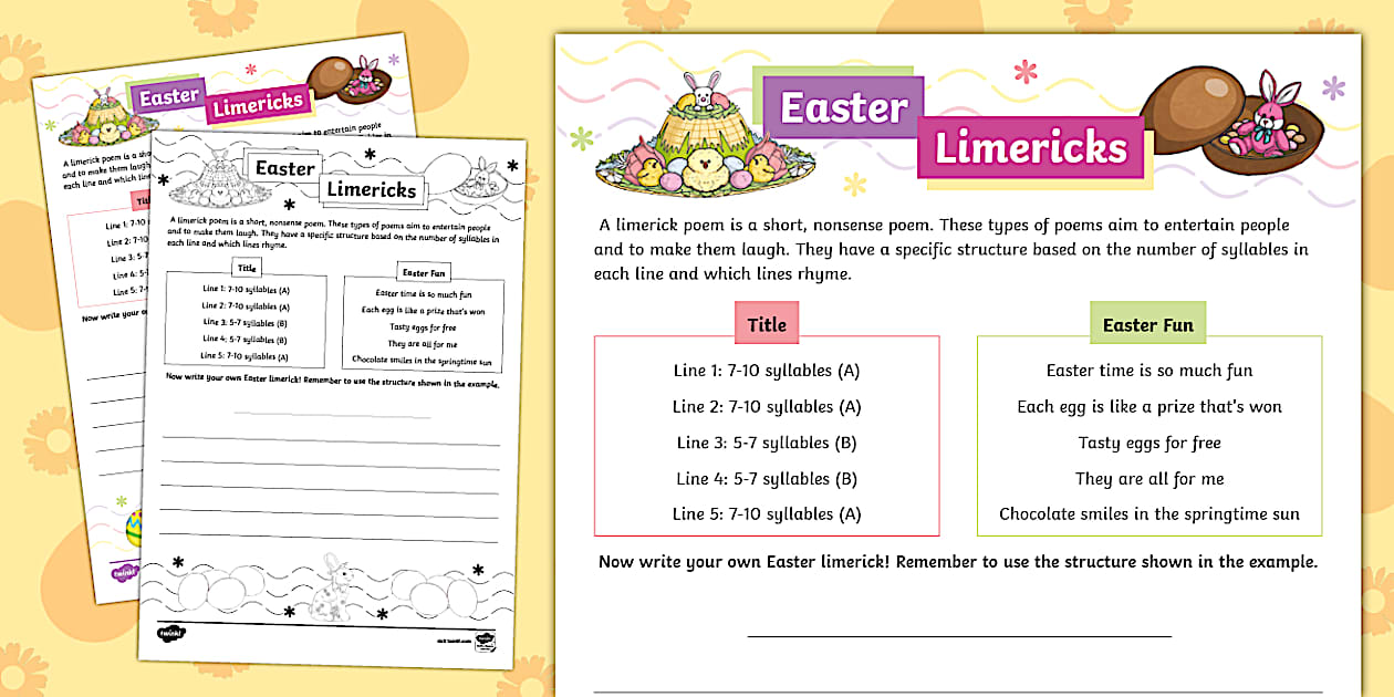 Easter Limerick Poem Template (teacher made) - Twinkl