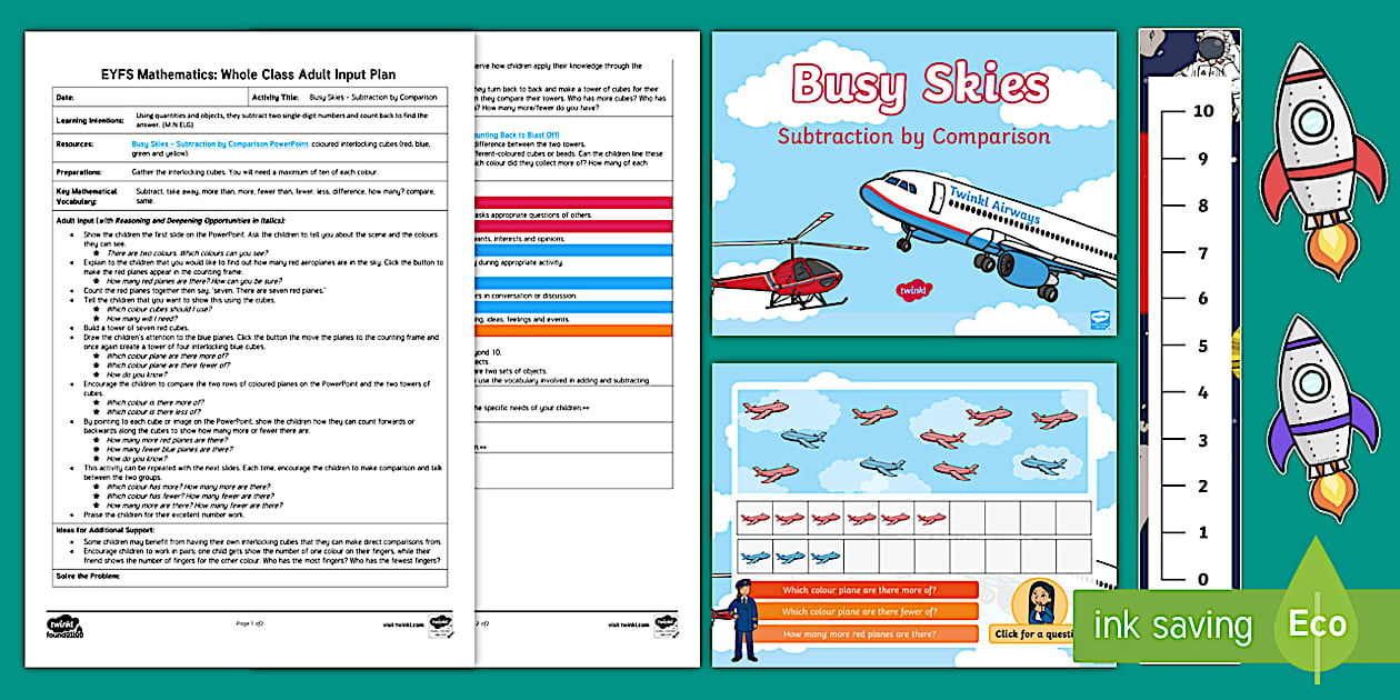 EYFS Maths: Busy Skies - Subtraction by Comparison Whole Class Adult Input