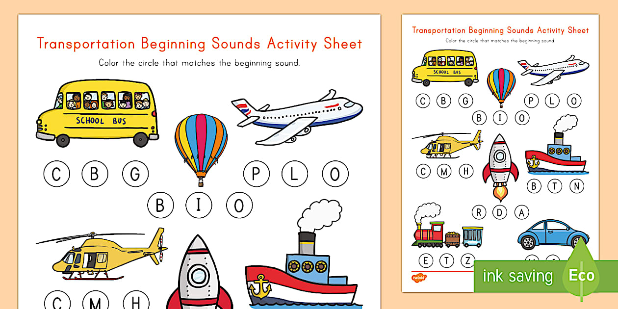 Transportation Beginning Sounds Worksheet - Twinkl