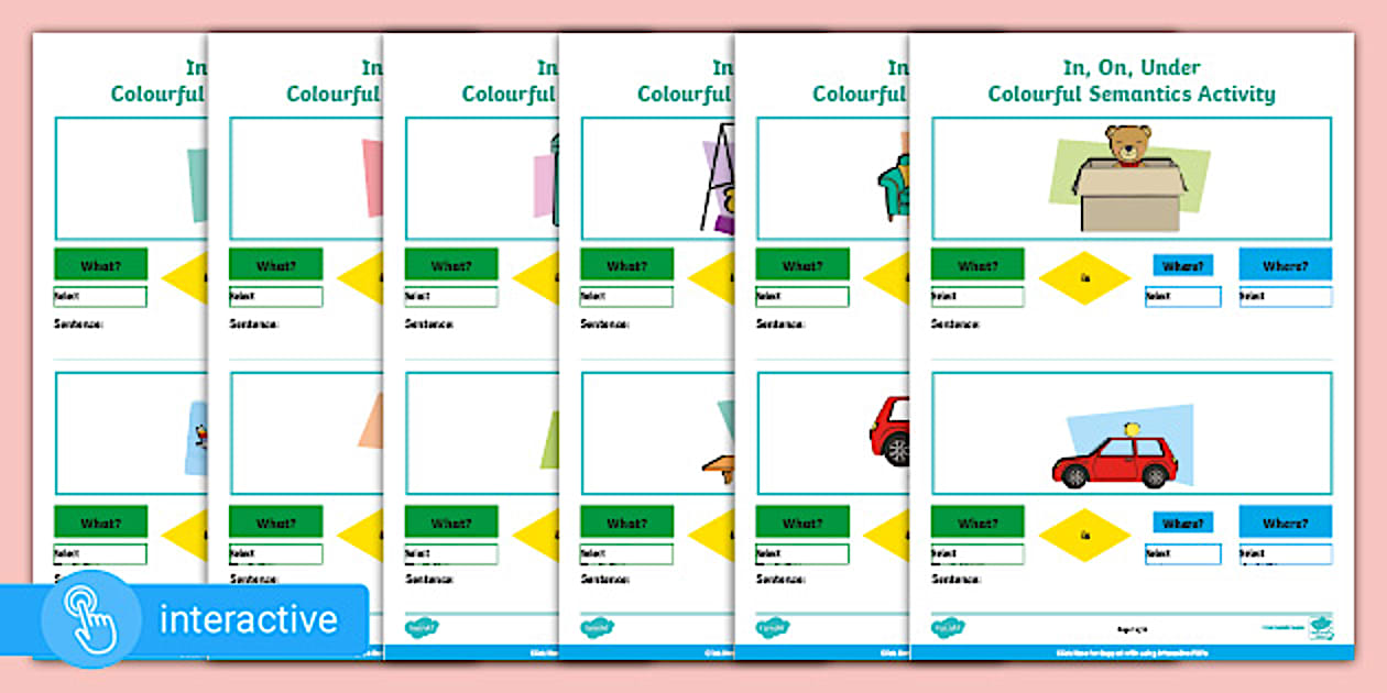 Interactive PDF: In, On, Under - Colourful Semantics Activity