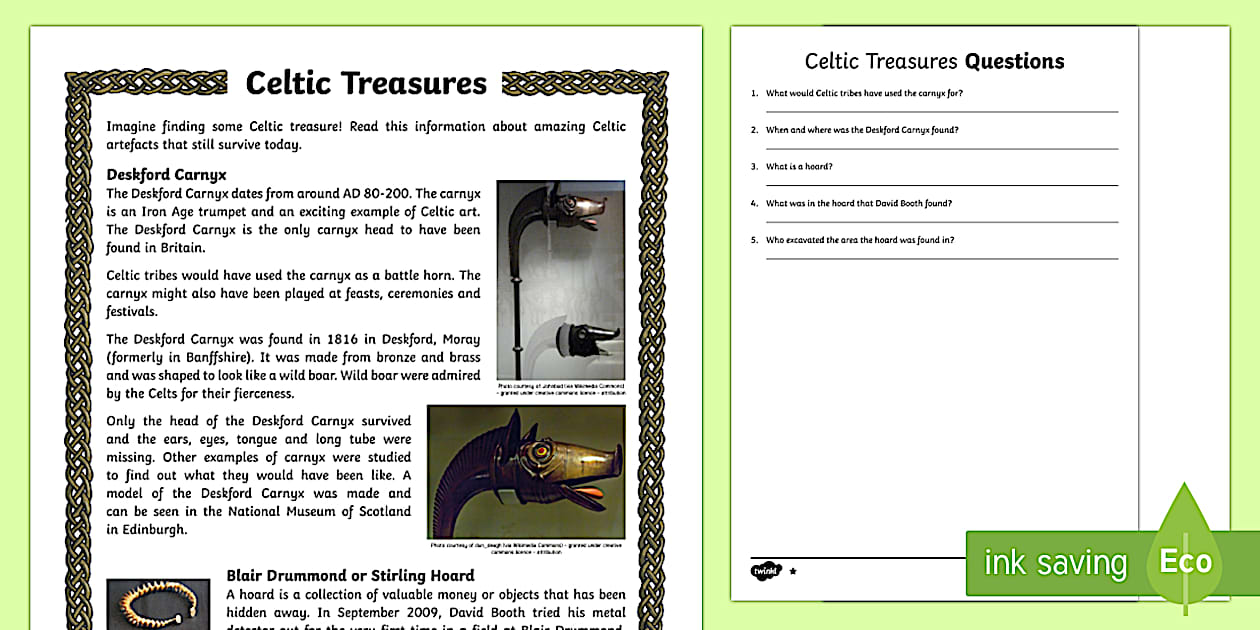 Celtic Treasures Activity - Reading Comprehension - Twinkl