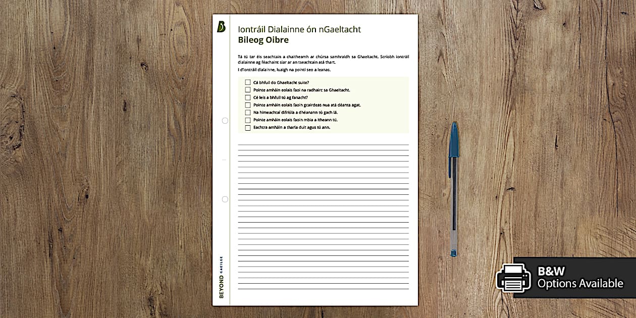 Iontráil Dialainne ón nGaeltacht Bileog Oibre