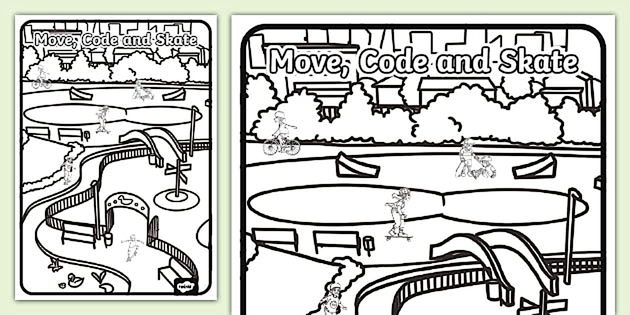 Mini IU Year 2 Move, Code, Skate Title Colouring Page