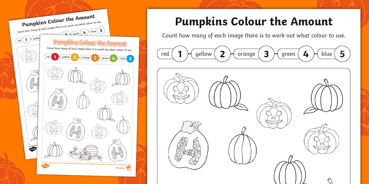 👉 Pumpkins Colour the Amount Worksheet (teacher made)