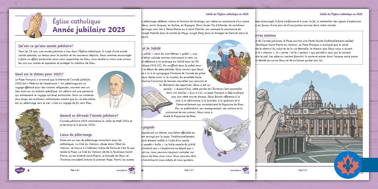 Catholic Church Jubilee 2025 Differentiated Activity French