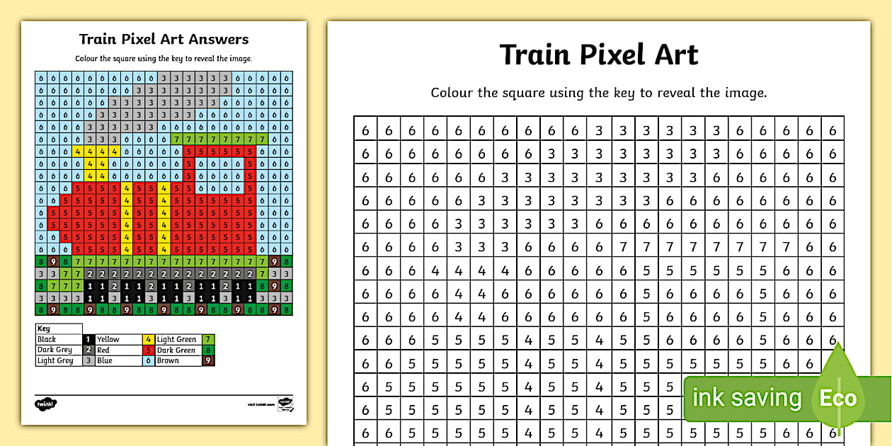 Terrific Train Pixel Art Template | Twinkl | Pixel Art | KS1