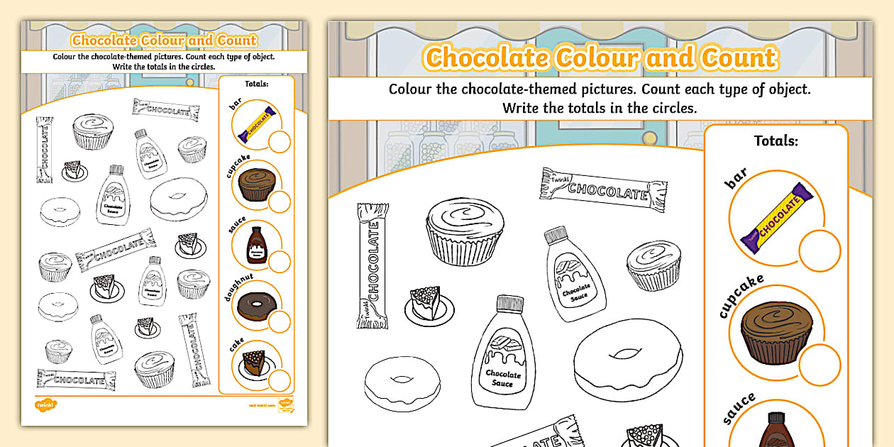 👉 Chocolate Colour and Count Worksheet - Twinkl