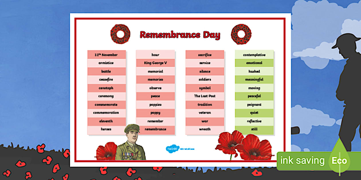 KS2 Remembrance Day Word Mat - Twinkl