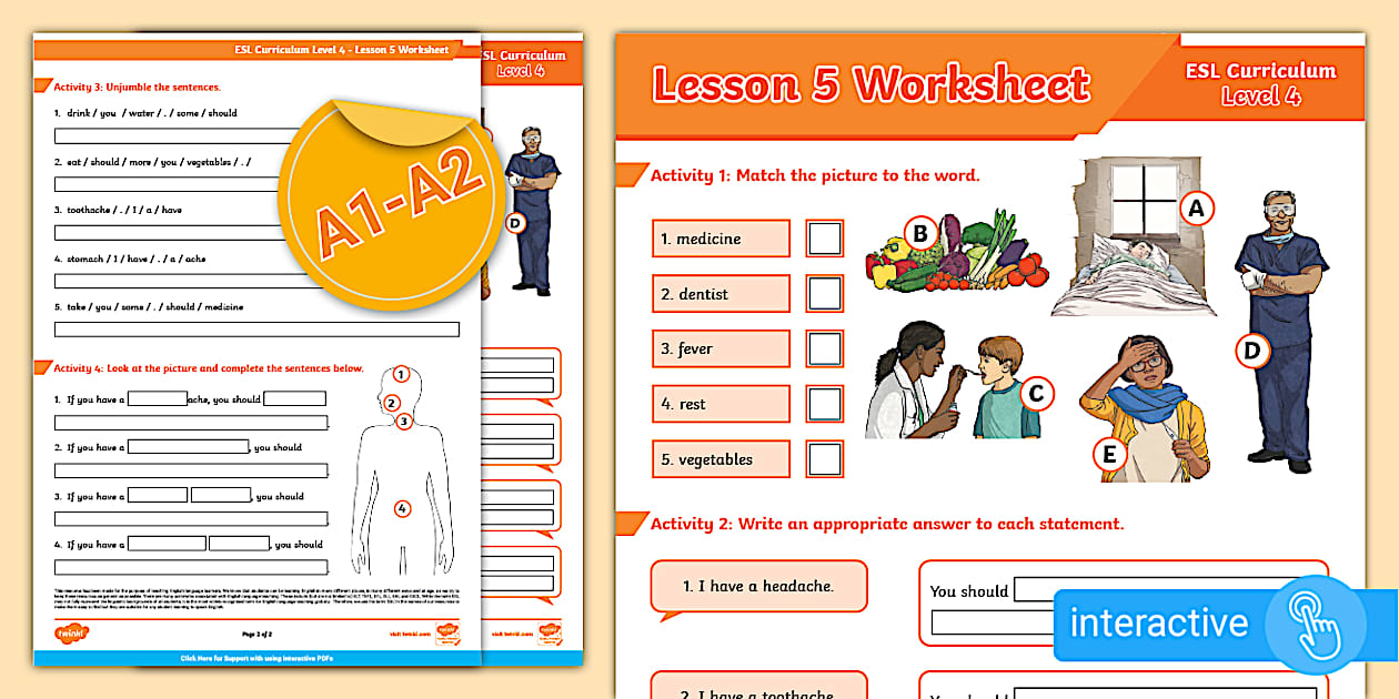 ESL Curriculum Level 4, Lesson 5 Interactive Worksheet