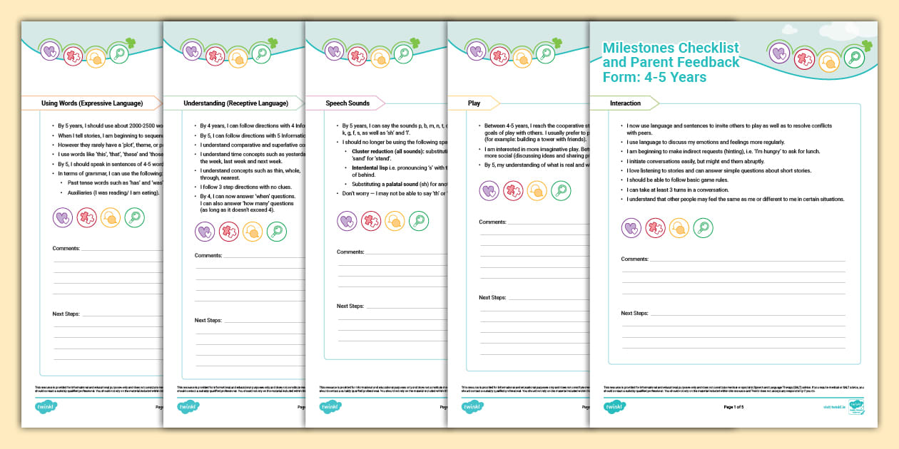 Milestones Checklist and Parent Feedback Form: 4-5 Years