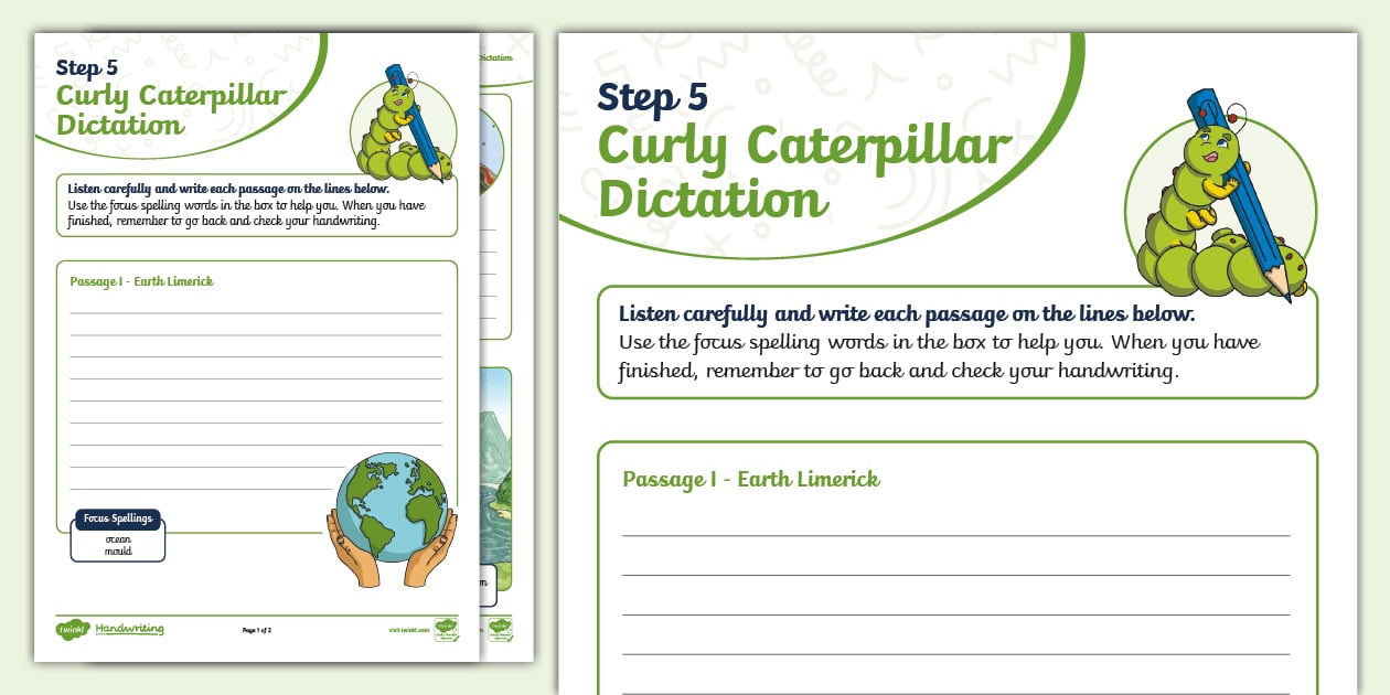 Step 5 Curly Caterpillar Dictation (teacher made) - Twinkl