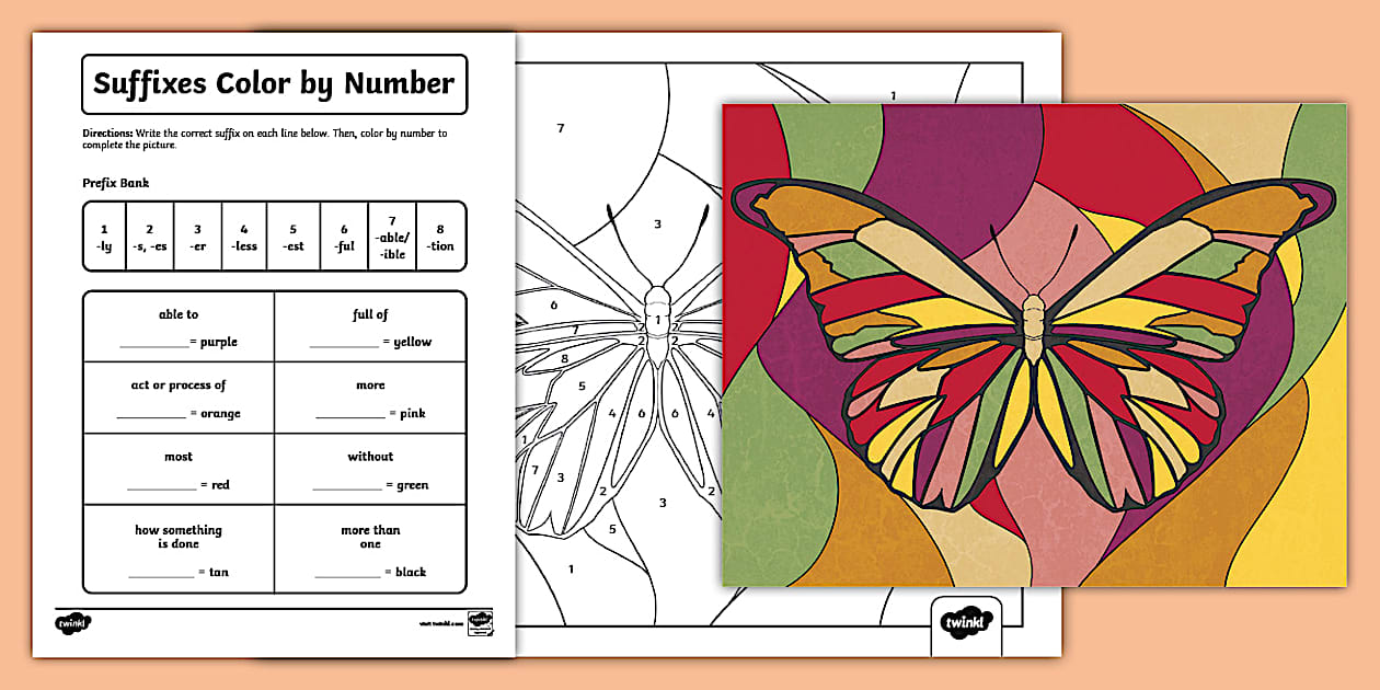 Sixth Grade Suffixes Color by Number Butterfly Worksheet Sixth Grade Suffixes Color by Number Butterfly Worksheet