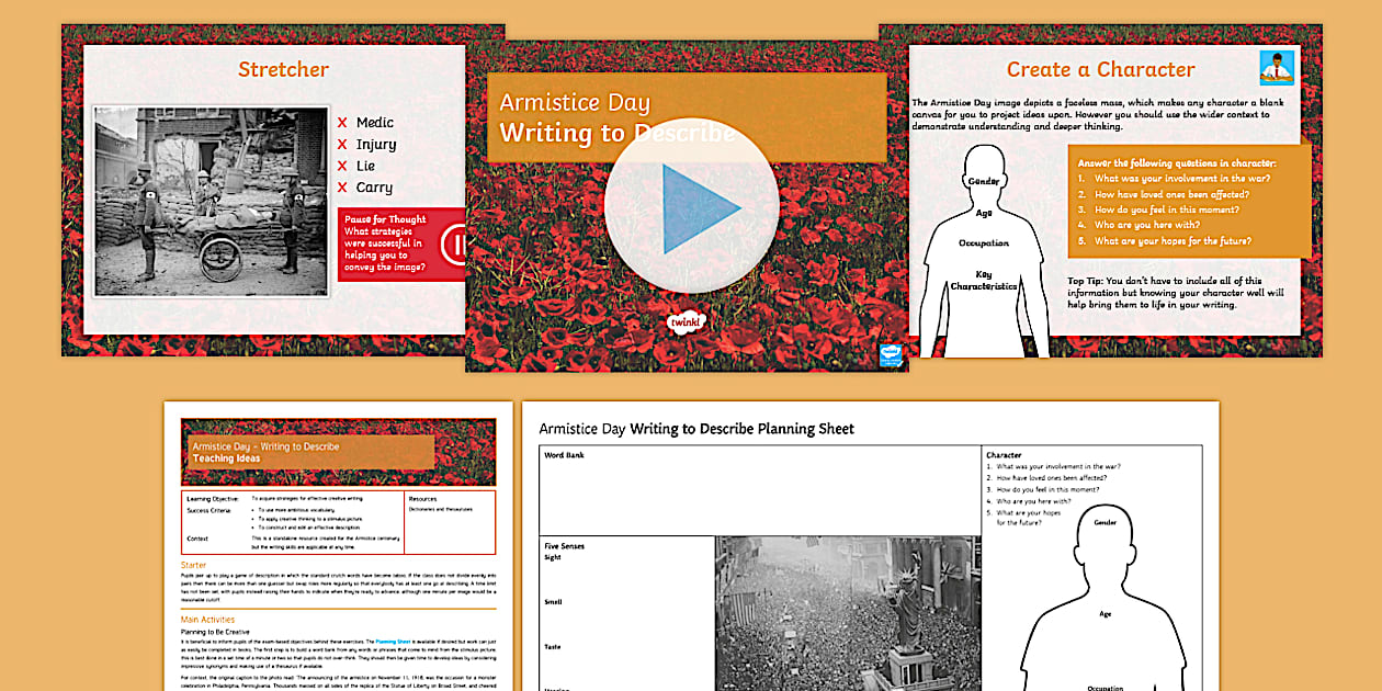 Editable GCSE Creative Writing: Describing Armistice Day