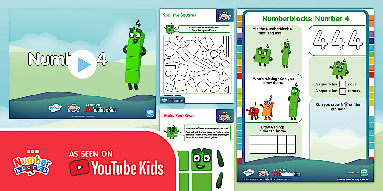 Numberblocks: Number 4 Activity Pack (Teacher-Made) - Twinkl