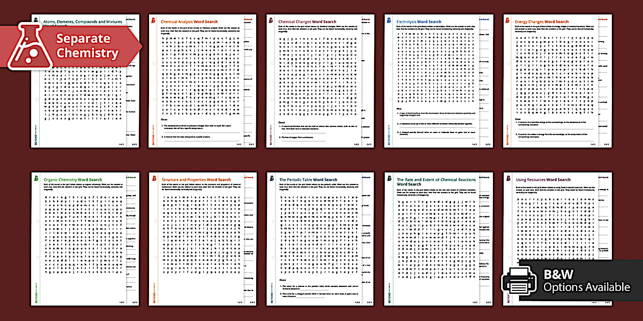 GCSE Chemistry Word Search Research Pack (Separate) - Twinkl