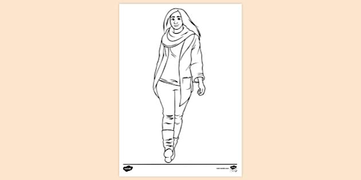 Girl Walking Colouring Sheet | Colouring Sheets - Twinkl
