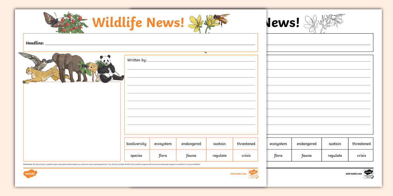 Wildlife Newspaper Writing Template - Twinkl