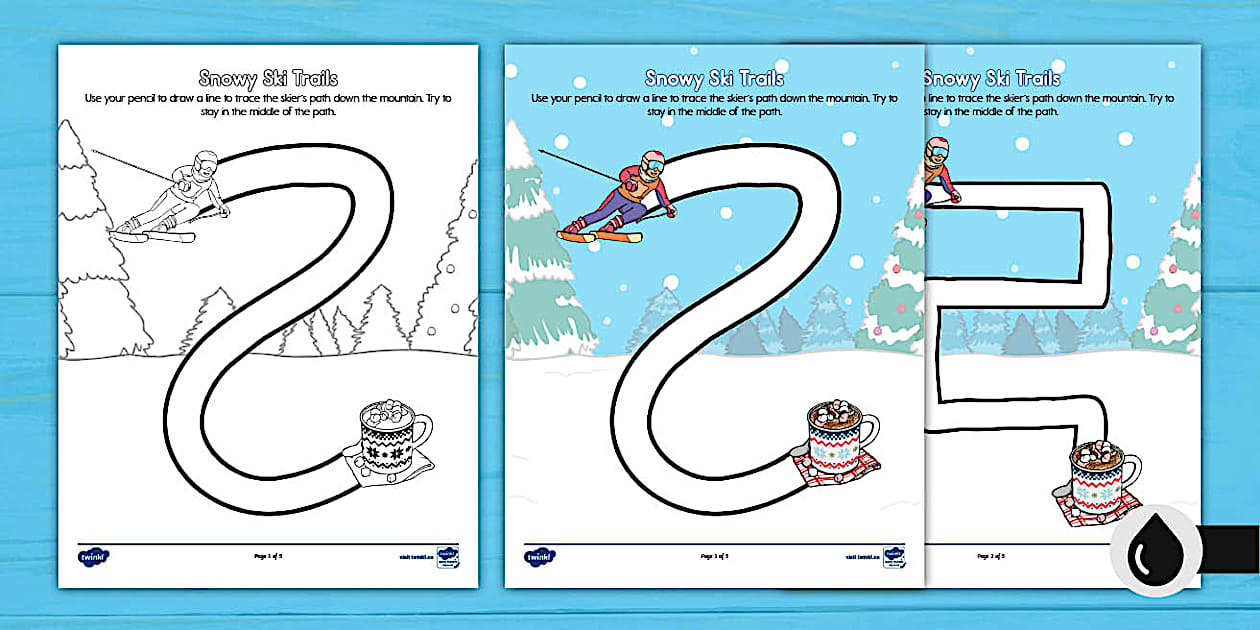 * NEW * Ski-Themed Pencil Control Worksheets - Twinkl