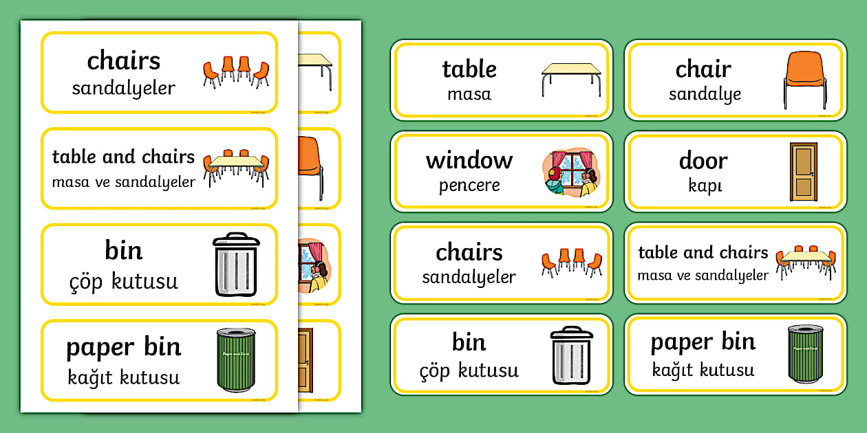 Classroom Furniture Labels English/Turkish (teacher made)