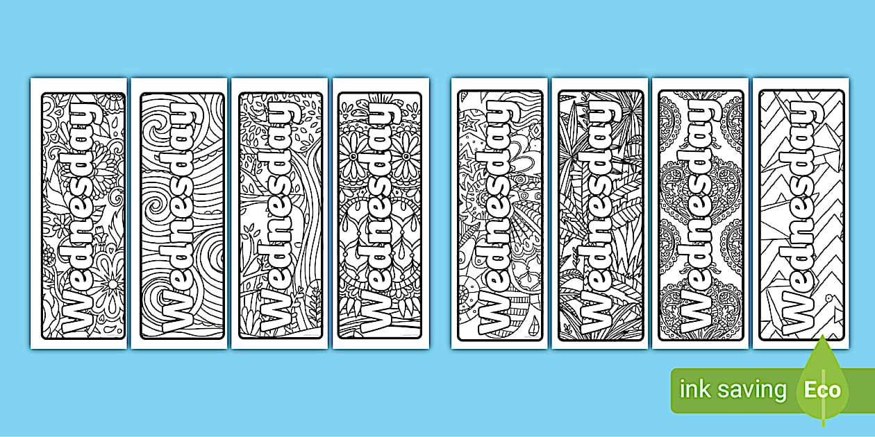 Wednesday Mindfulness Name Colouring Bookmarks | Twinkl KS1