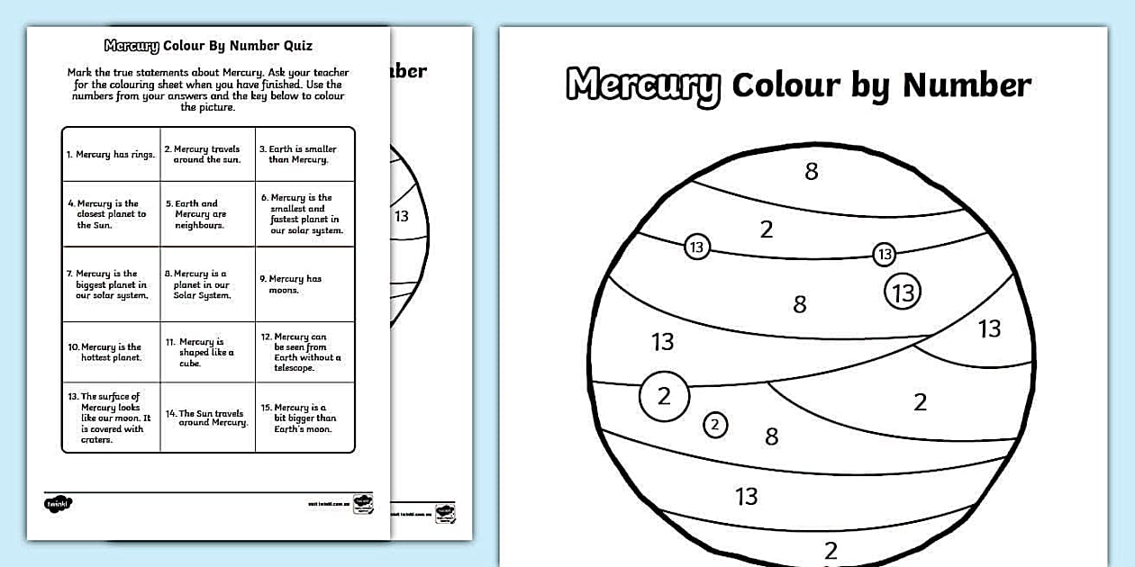 Mercury Colour By Number Quiz - Primary Education Resource