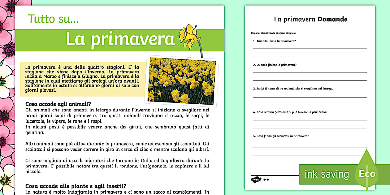 Lettura sulla Primavera | Scuola Primaria - Twinkl