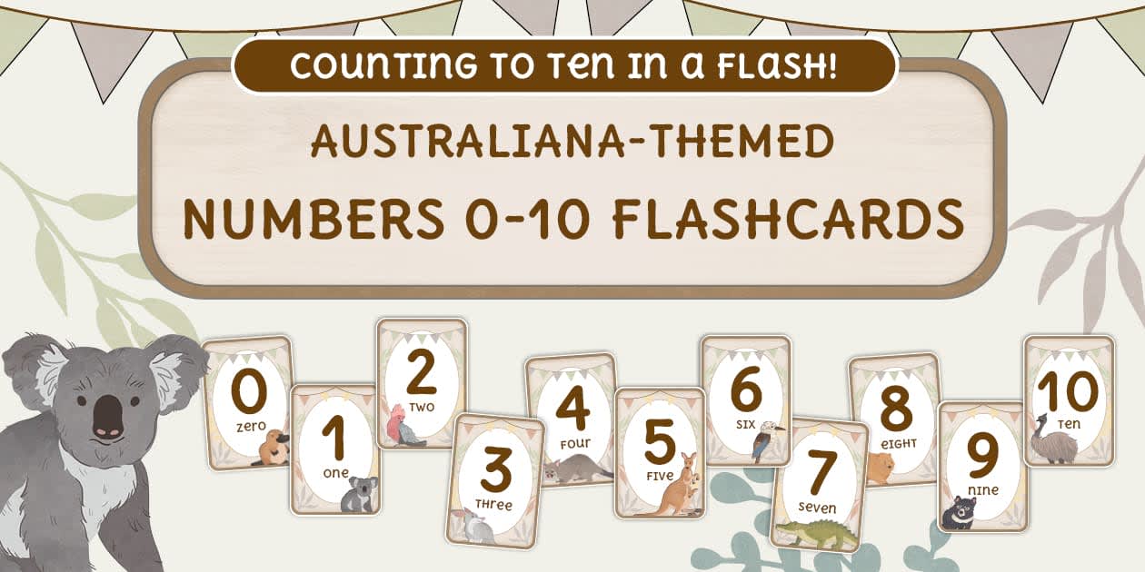 Australiana-Themed Numbers 0-10 Flashcards