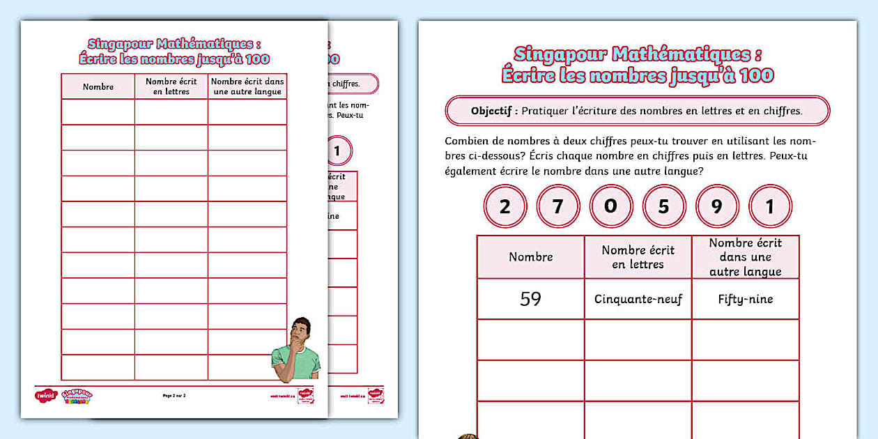 Singapour Mathématiques : Abstraite. Écrire les nombres jusqu'à 100