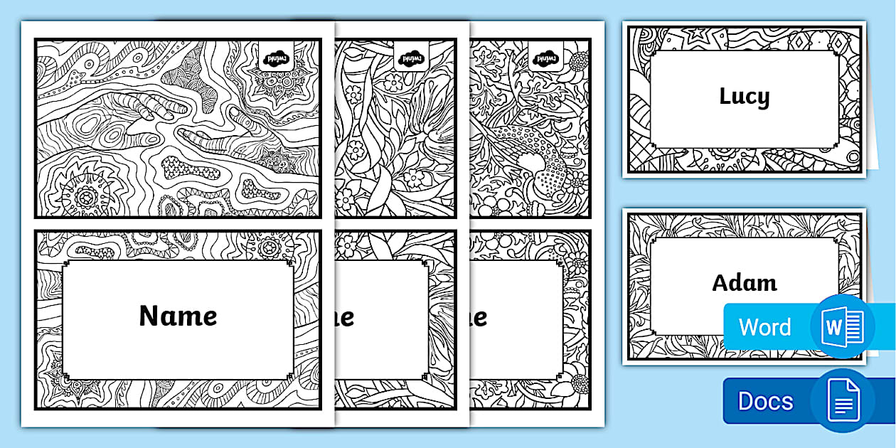 Editable Mindfulness Coloring Name Tents (teacher made)