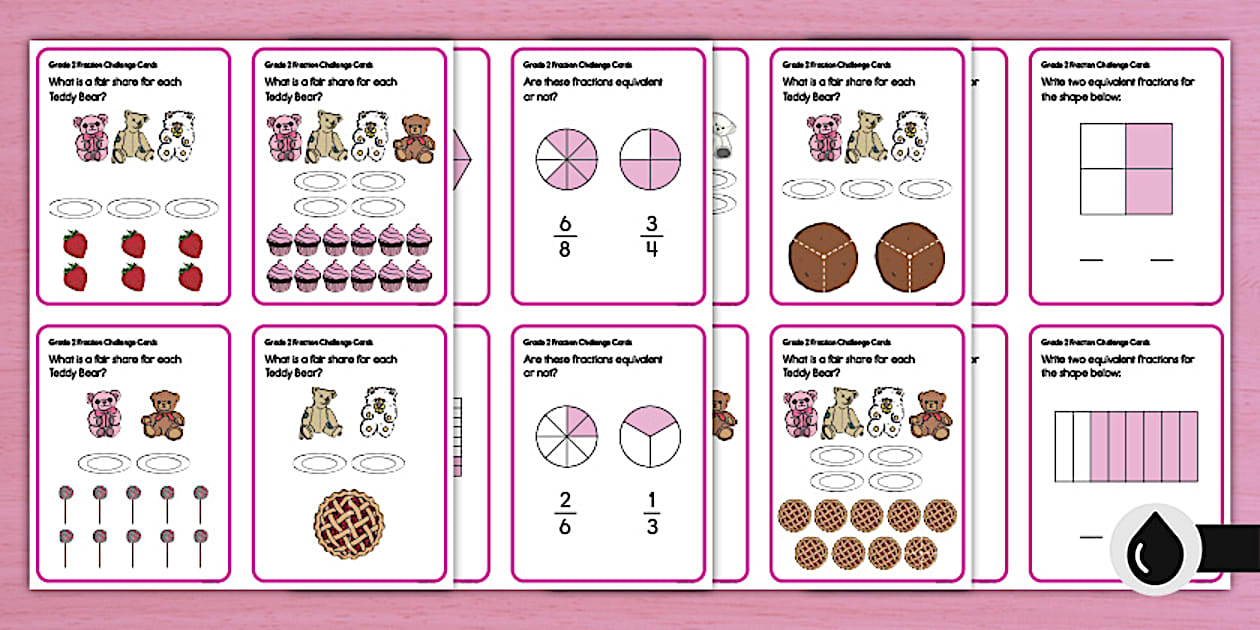 Grade 2 Fractions Challenge Cards (teacher made) - Twinkl