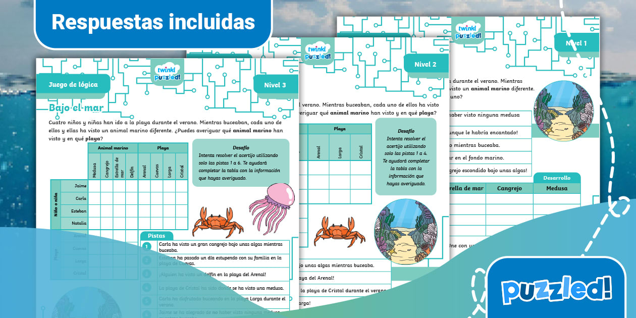 Juego de lógica por niveles: Bajo el mar