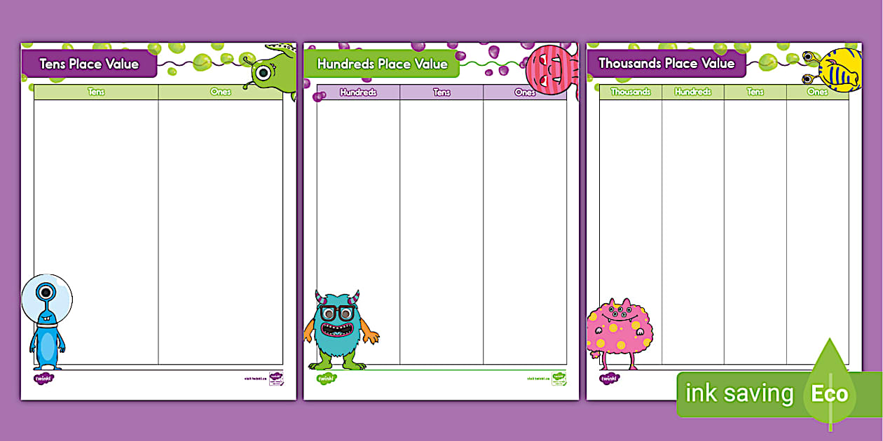 Monster Math Place Value Charts (teacher made) - Twinkl