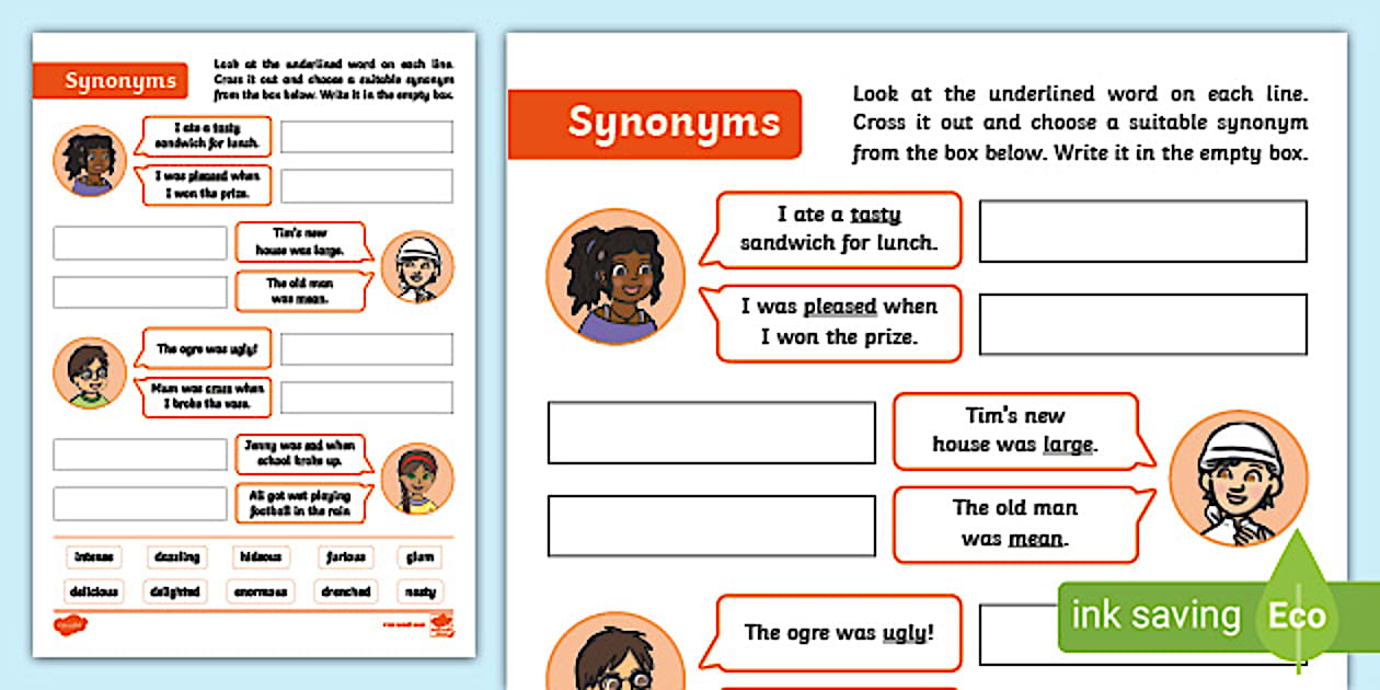 Replacing Synonyms Worksheet - Grammar Resource - Twinkl
