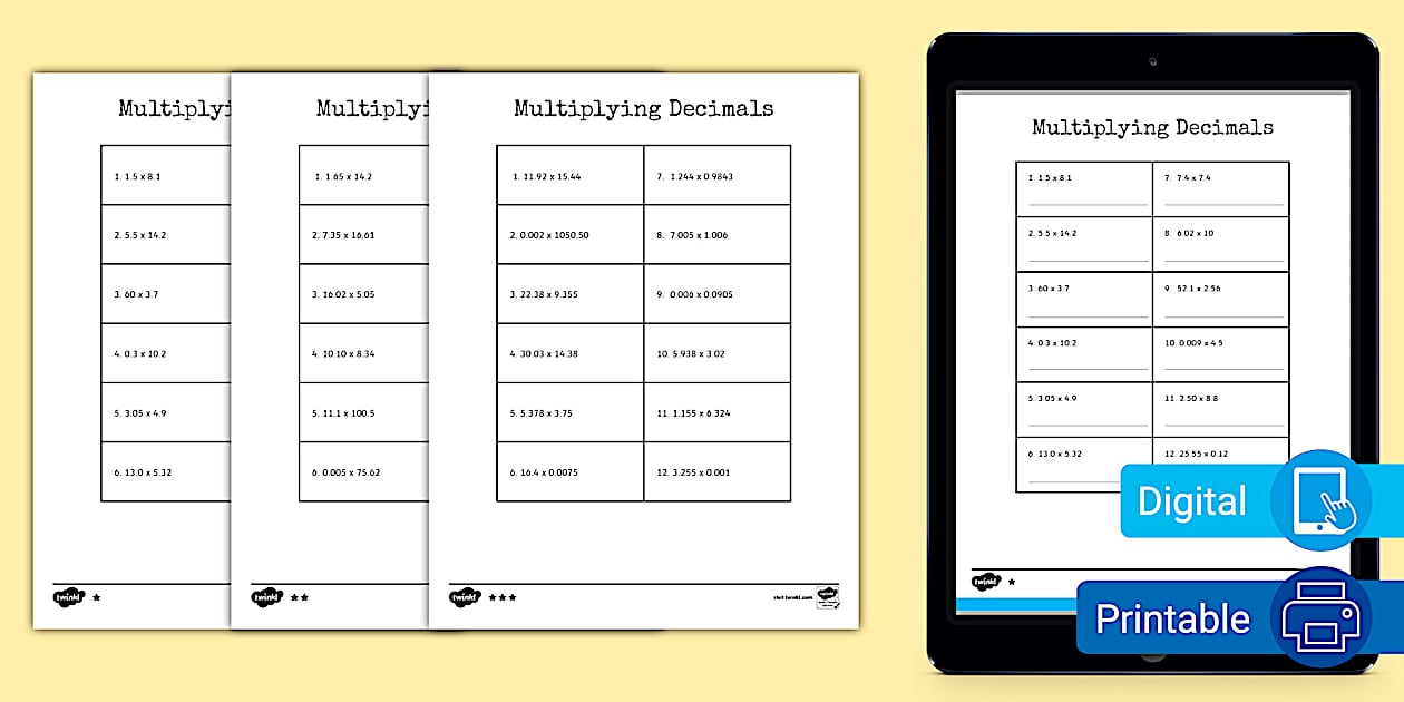 Sixth Grade Multiplying Decimals Differentiated Worksheets
