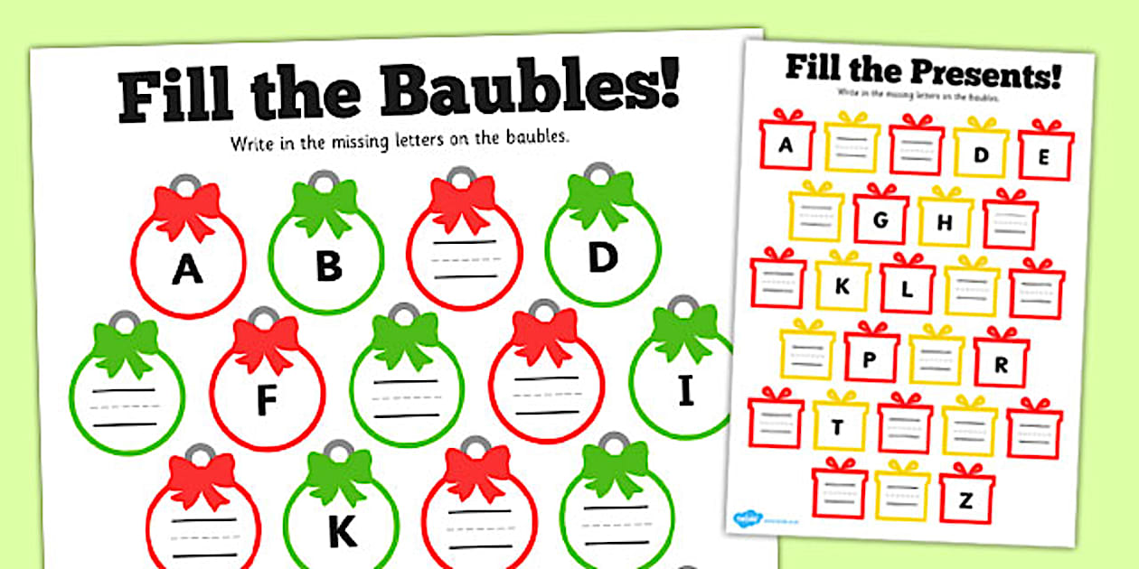 Christmas Complete the Alphabet Worksheet Activity - Twinkl