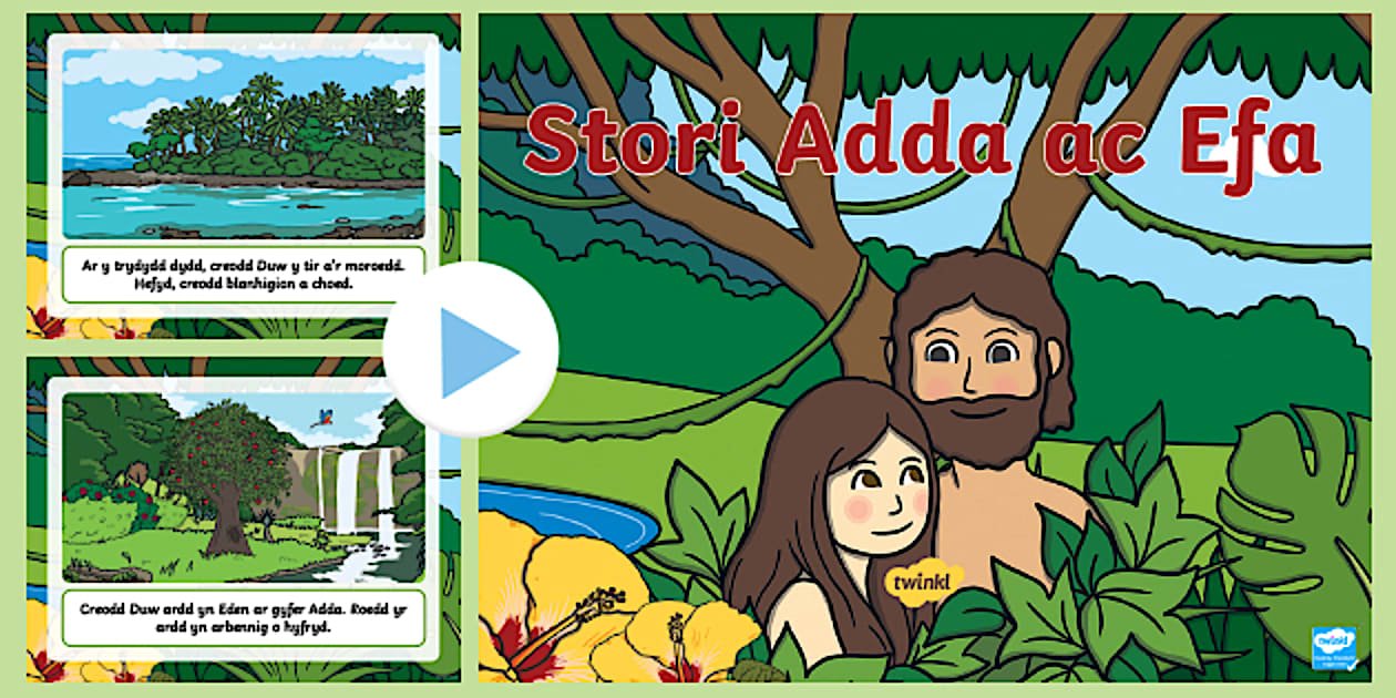 Pŵerbwynt Stori Adda ac Efa - Stori Beibl i Blant - Twinkl