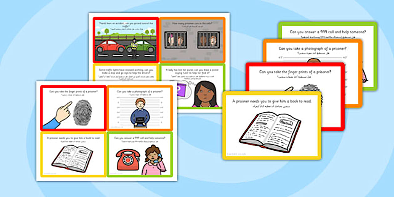 Editable Challenge Cards Police Station Arabic Translation
