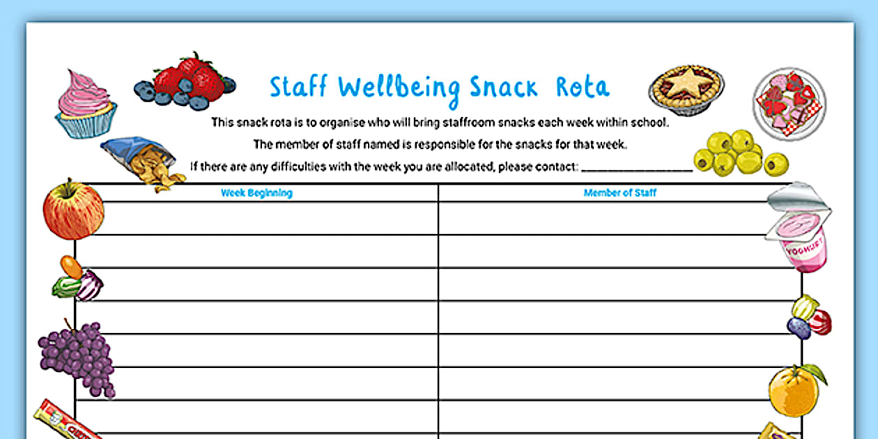 Snack Rota for Staff Wellbeing - Twinkl Wellbeing Resources