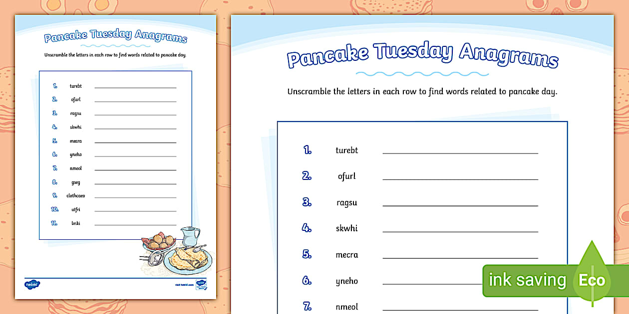 Pancake Tuesday Anagrams KS2 (Teacher-Made) - Twinkl