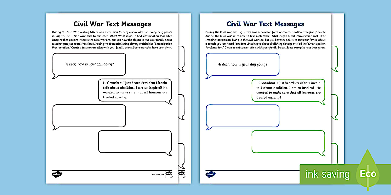 Civil War Text Message Activity for 4th-5th Grade - Twinkl