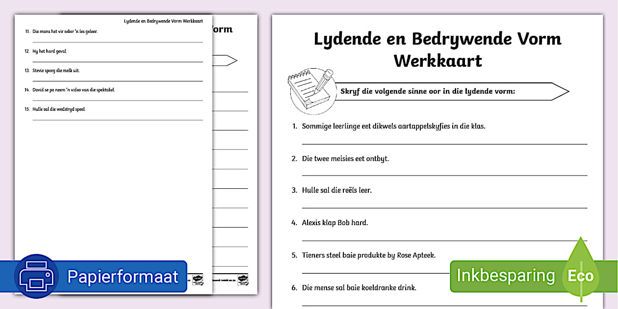 Lydende en Bedrywende Vorm Werkkaart (Teacher-Made) - Twinkl