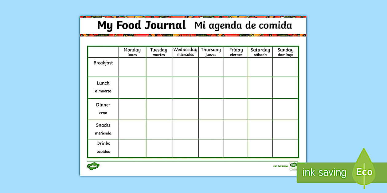 My Healthy Eating Food Journal Activity English/Spanish