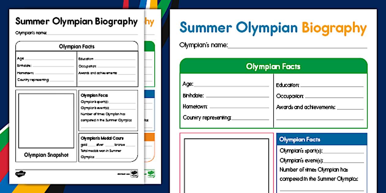 Summer Olympian Biography Worksheet for 1st-2nd Grade