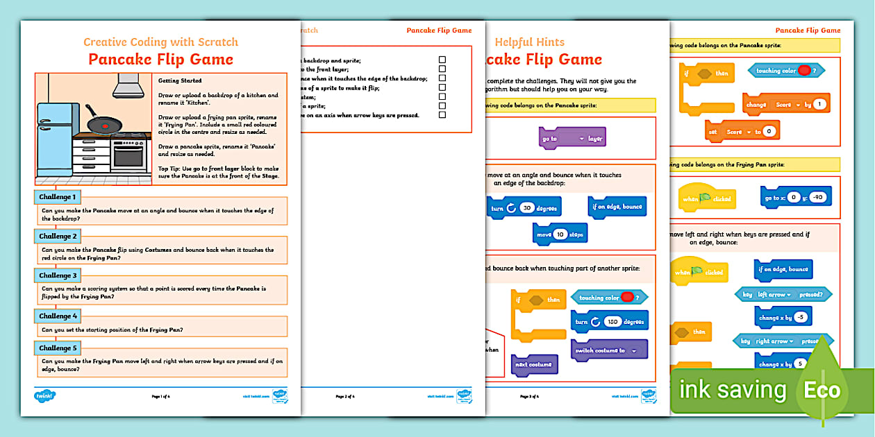 Pancake Flip Game Scratch Worksheet: KS2 - Twinkl