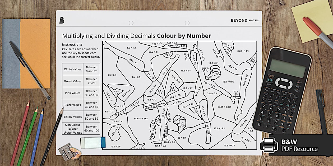 Multiplying and Dividing Decimals Colour By Number - Twinkl