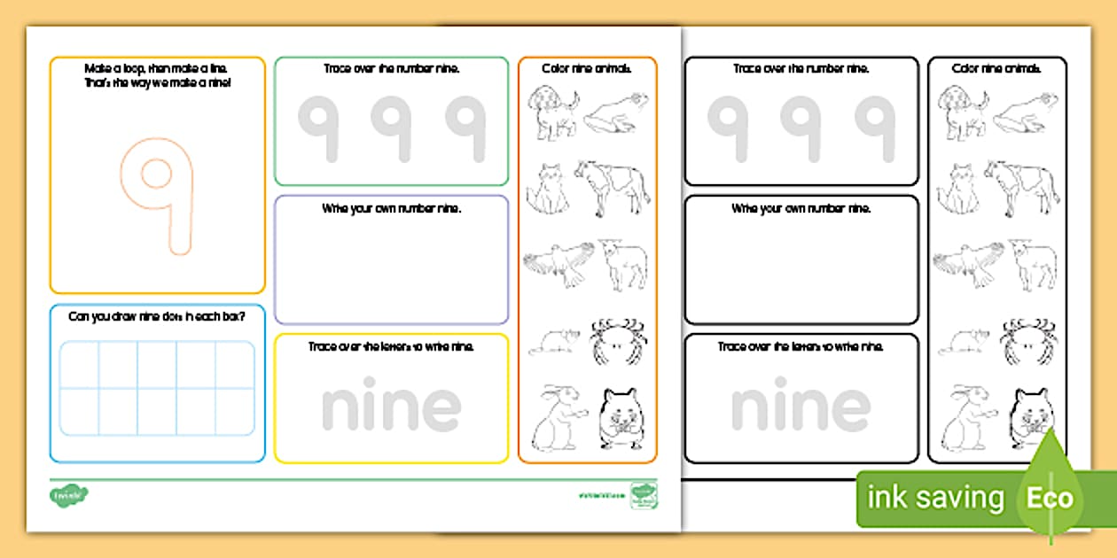 Number Nine Mat Worksheet (teacher made) - Twinkl
