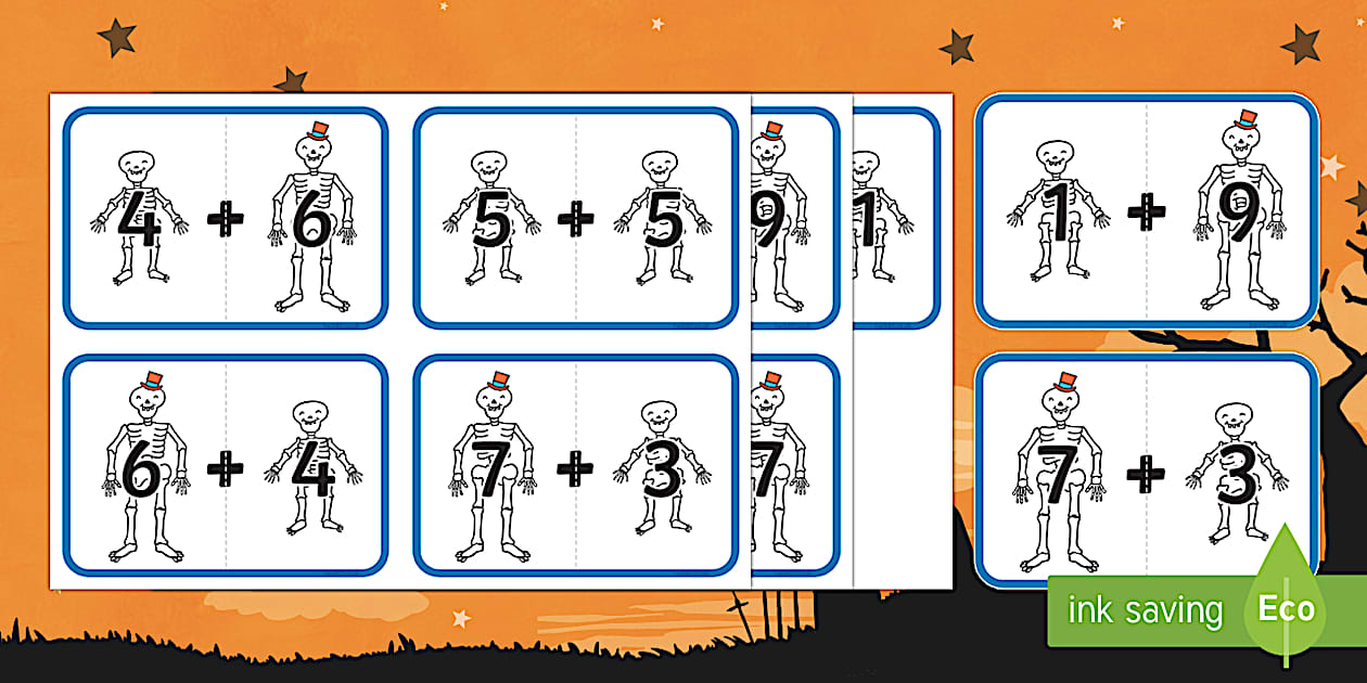 Black and White Big and Little Skeleton Number Bonds of 10 to Support ...